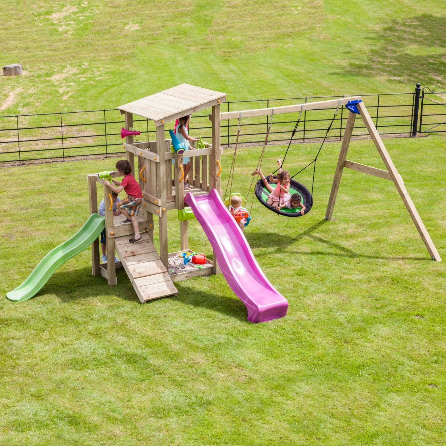Blue Rabbit Cascade Speeltuig met Aanbouwschommel en glijbaan | Doenya